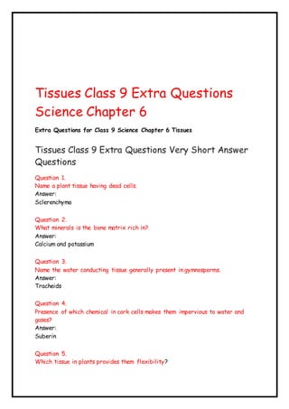 Important Question with Answer of Tissues class 9 | DOCX