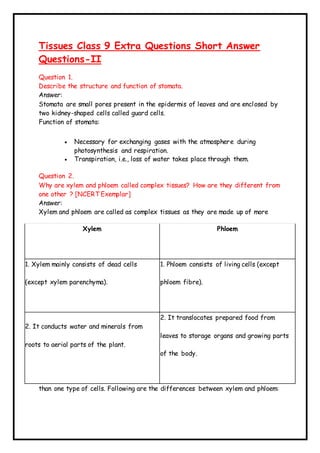 Important Question with Answer of Tissues class 9 | DOCX