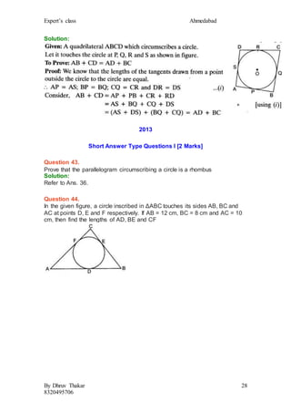 Important questions for class 10 maths chapter 10 circles with ...