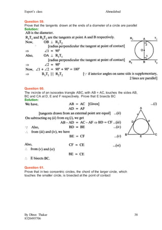 Important questions for class 10 maths chapter 10 circles with ...