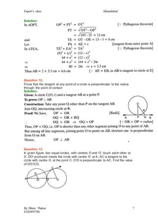 Important questions for class 10 maths chapter 10 circles with ...