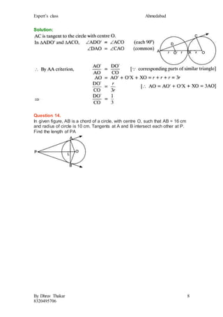 Important questions for class 10 maths chapter 10 circles with ...