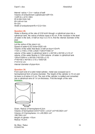 Important questions for class 10 maths chapter 13 surface areas and ...