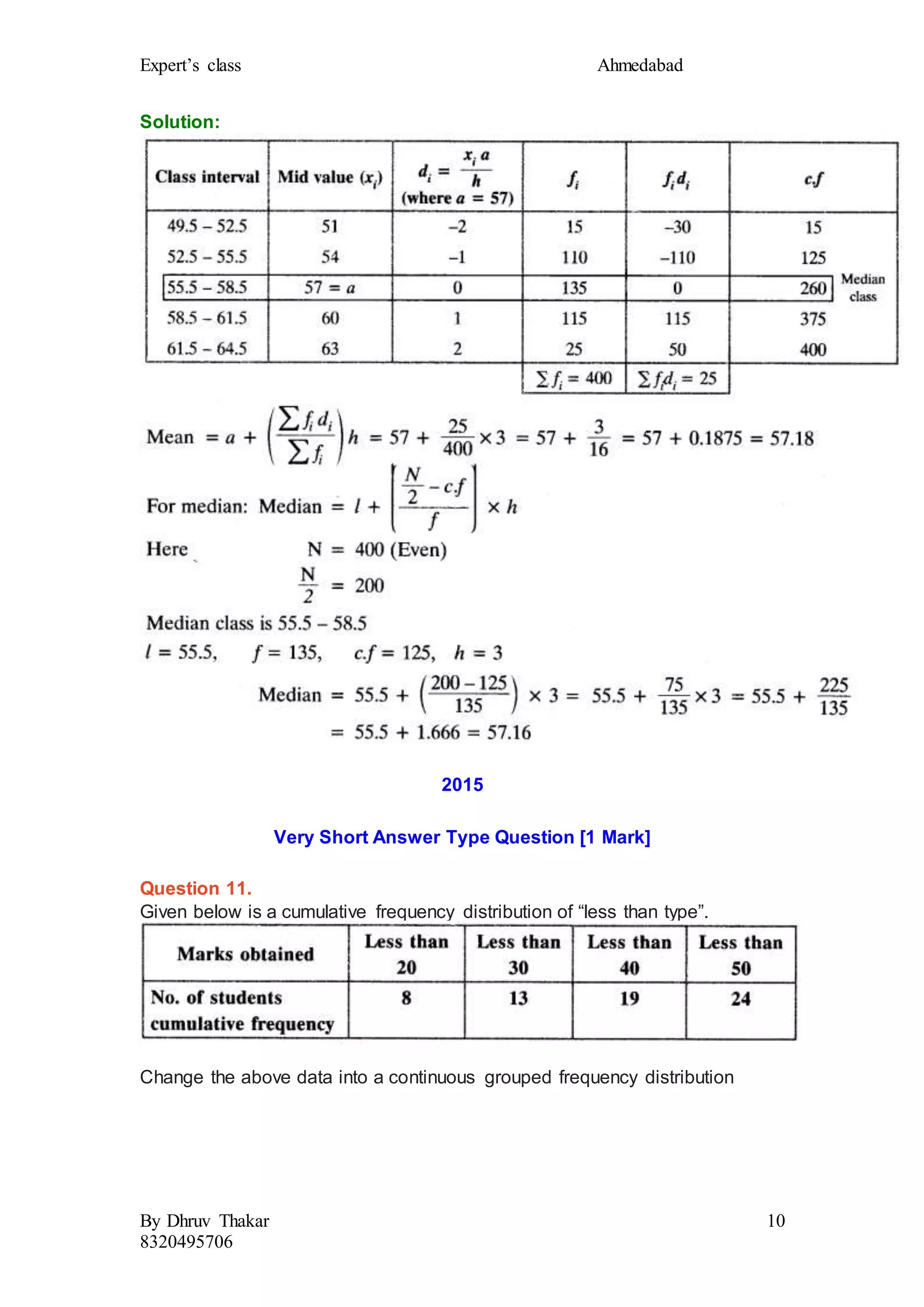 Important questions for class 10 maths chapter 14 statistics with ...