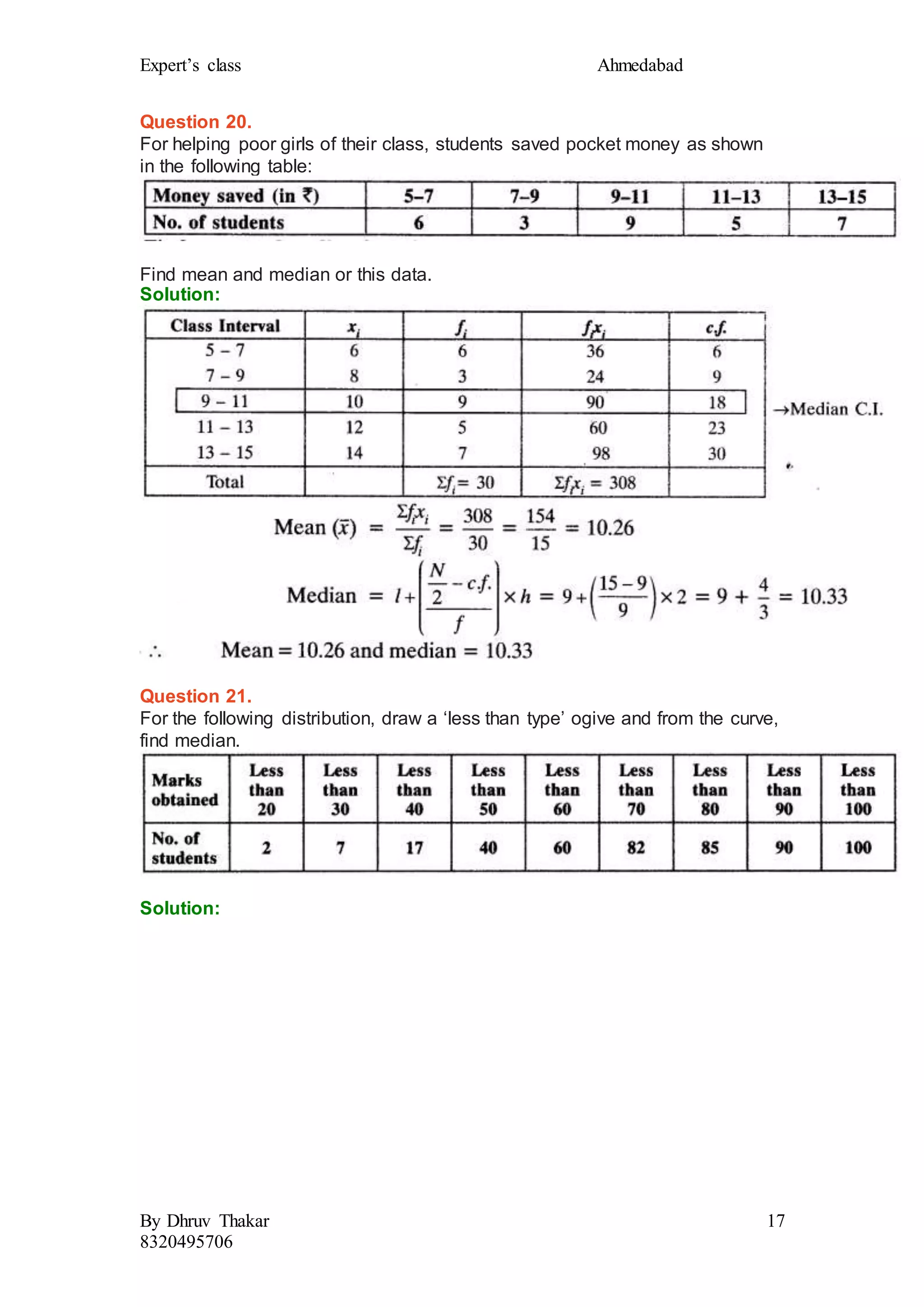 Important questions for class 10 maths chapter 14 statistics with ...