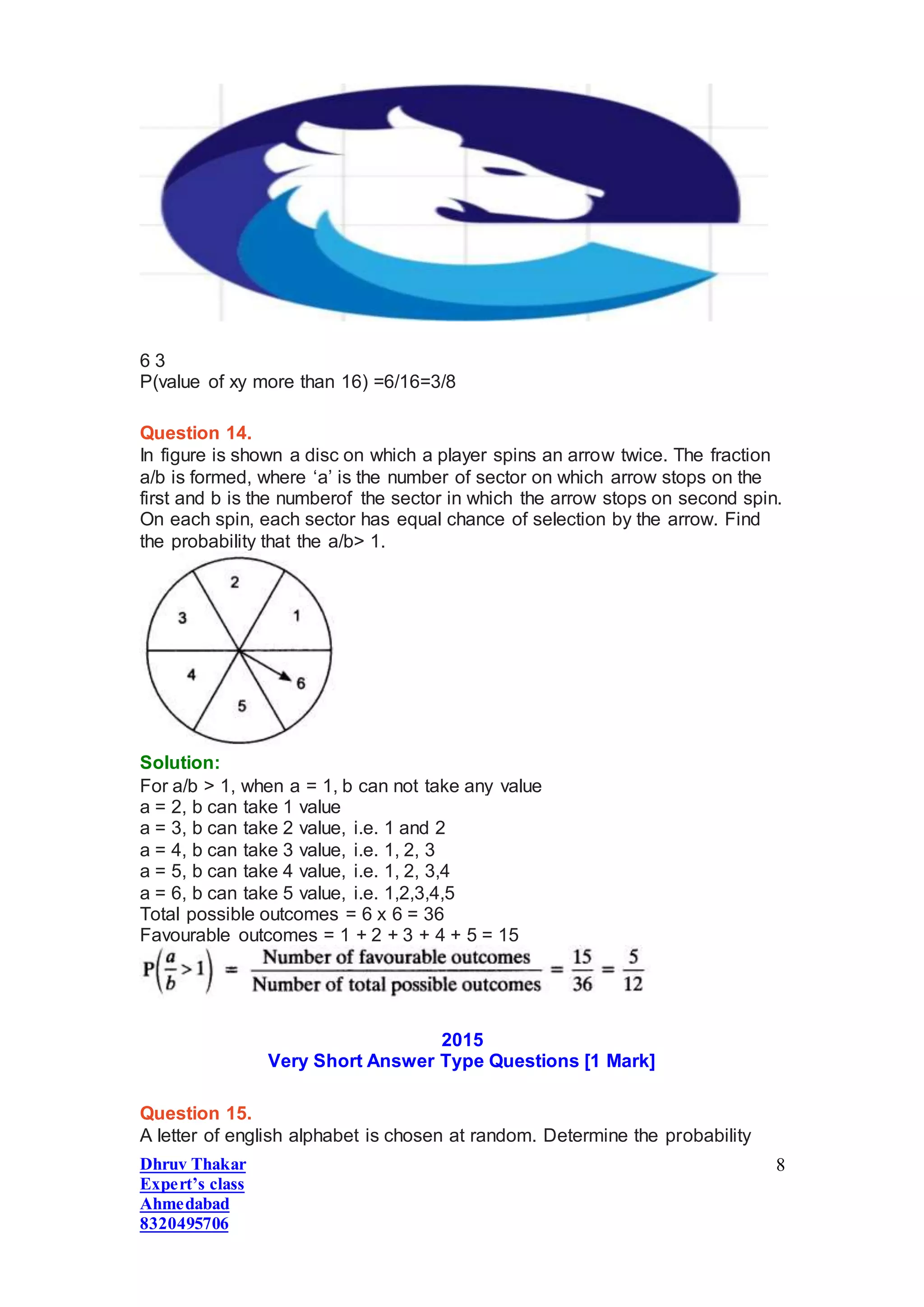 Important questions for class 10 maths chapter 15 probability with ...