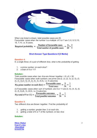 Important questions for class 10 maths chapter 15 probability with ...