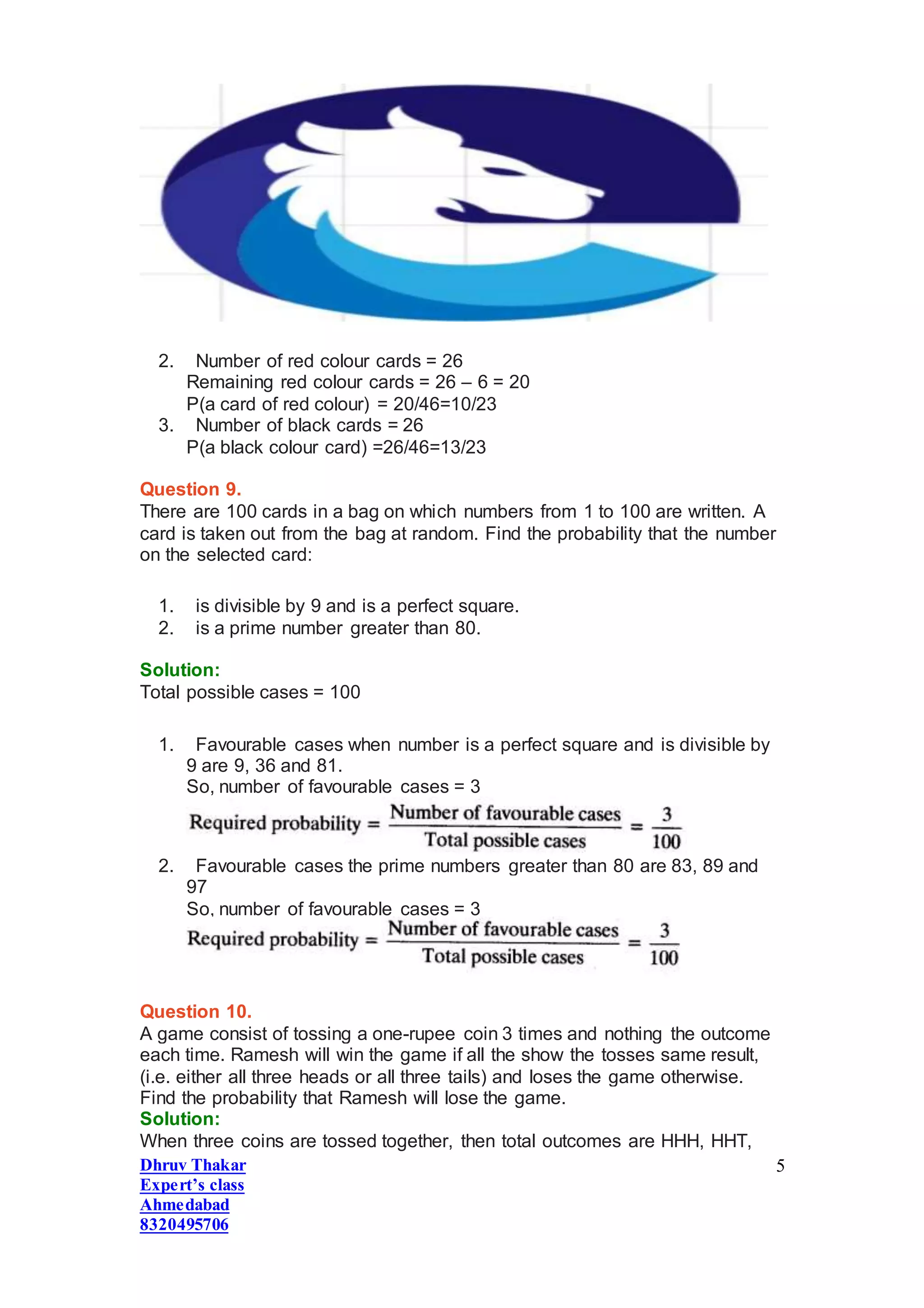 Important questions for class 10 maths chapter 15 probability with ...