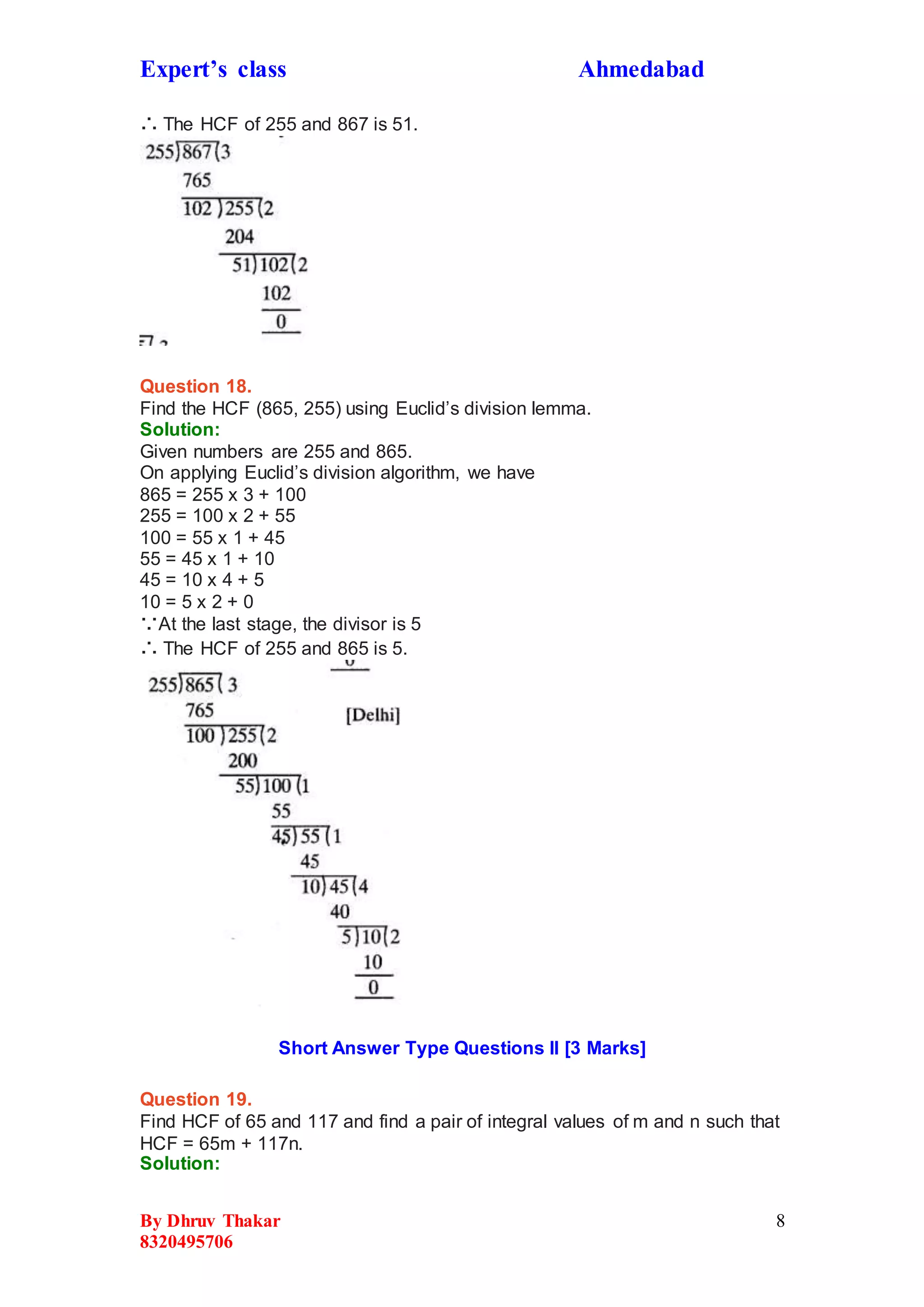 Important questions for class 10 maths chapter 1 real numbers with solutions | DOC | Gasoline ...