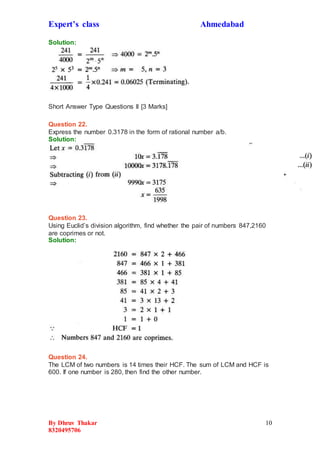 Important questions for class 10 maths chapter 1 real numbers with ...