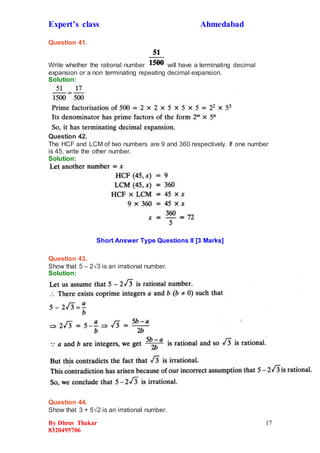 Important questions for class 10 maths chapter 1 real numbers with solutions | DOC | Gasoline ...