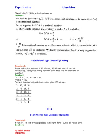 Important questions for class 10 maths chapter 1 real numbers with ...