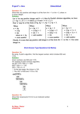 Important questions for class 10 maths chapter 1 real numbers with ...