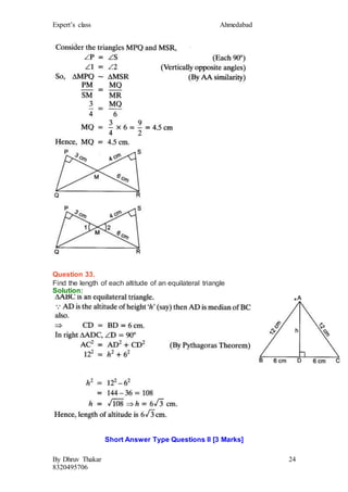 Important questions for class 10 maths chapter 6 triangles with ...