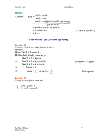 Important questions for class 10 maths chapter 8 introduction to ...
