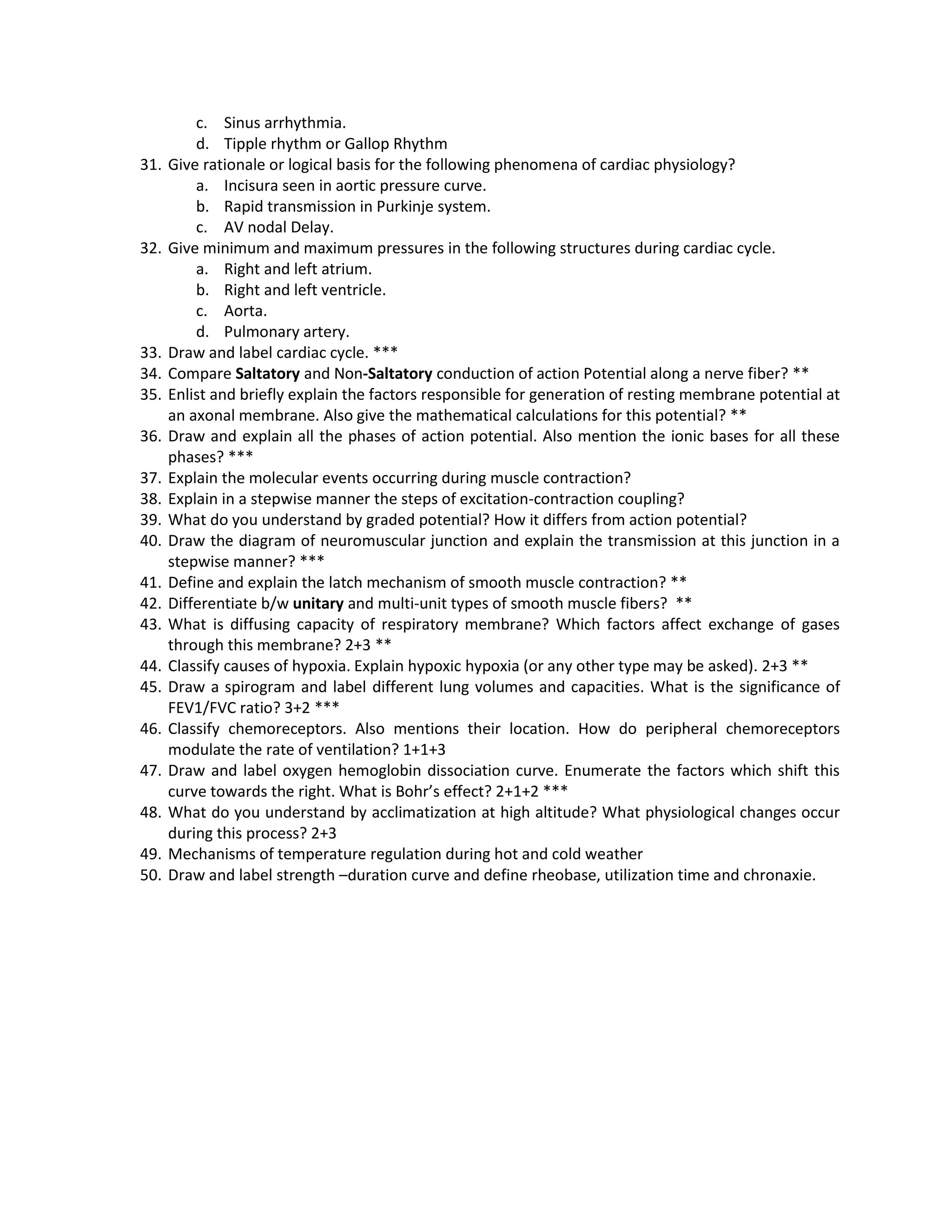 Important questions of physiology for 1st year mbbs students by dr. mudassar ali roomi | DOCX
