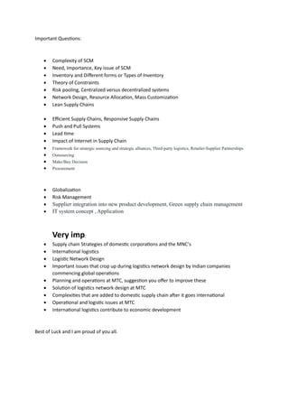 Important Questions of SCML .It includes imp ques of SCLM | PDF