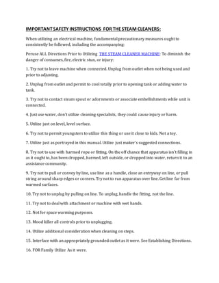 Important safety instructions for the steam cleaners | PDF