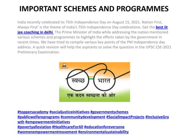 IMPORTANT SCHEMES AND PROGRAMMES.pptx | Holidays