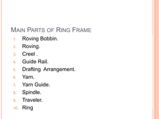 Important parts on ring frame | PPTX