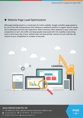 Website Optimization - Important Steps For On-Page SEO | PDF