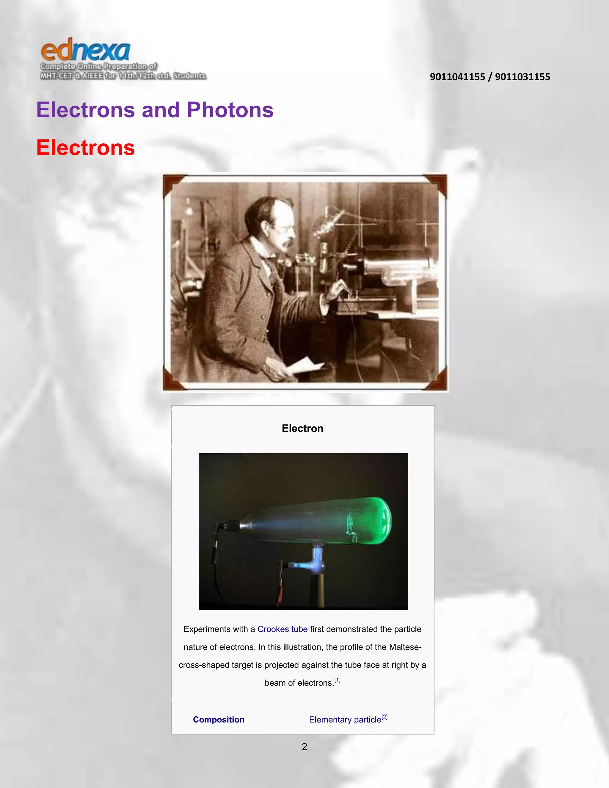 Important Summary JEE Main Physics - Electrons and Photons | DOCX