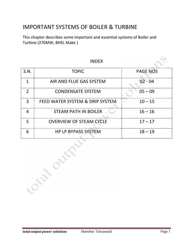 Important systems of boiler and turbine in a Thermal Power Plant | PDF