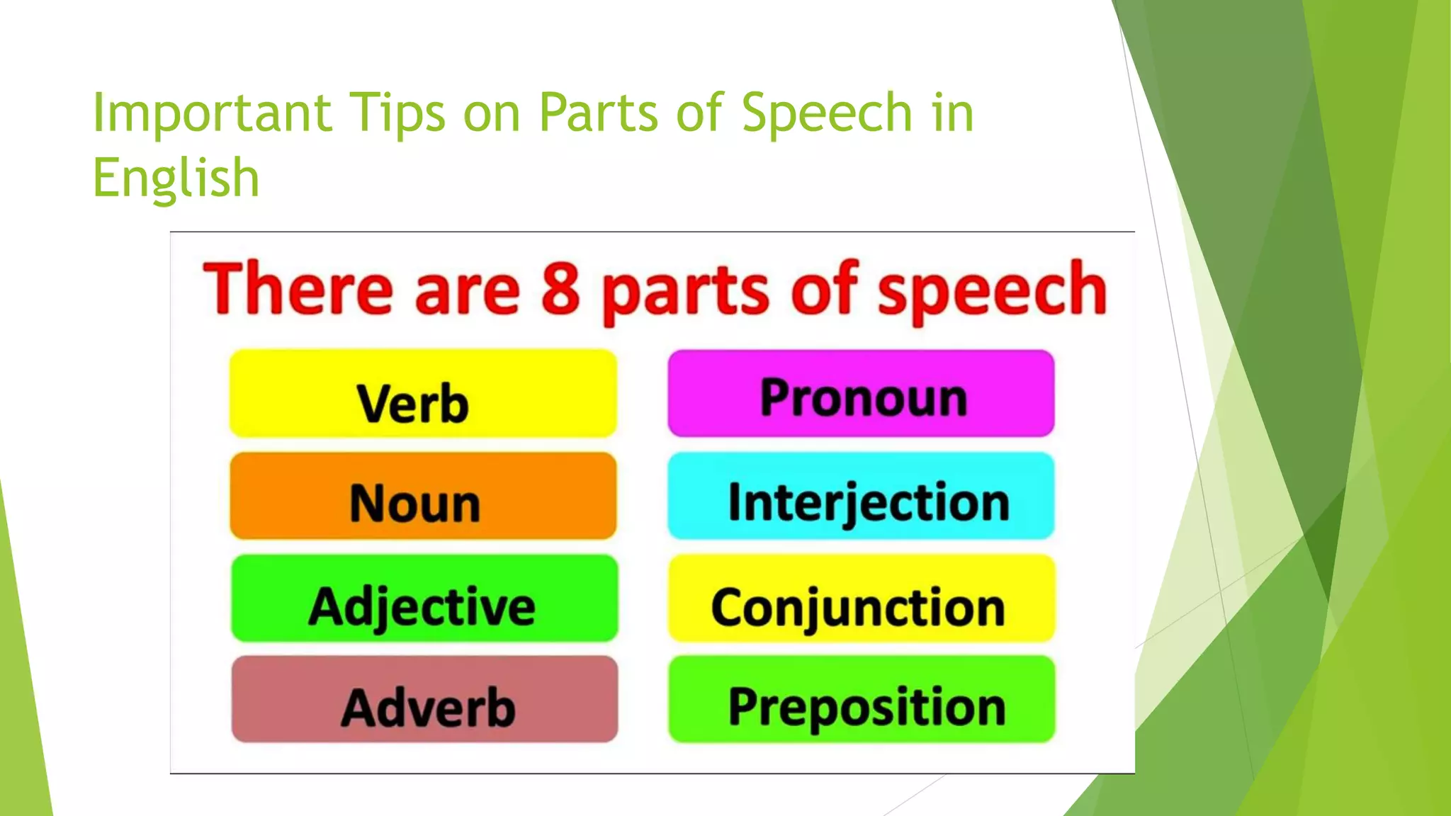 Important Tips on Parts of Speech in English | PPTX