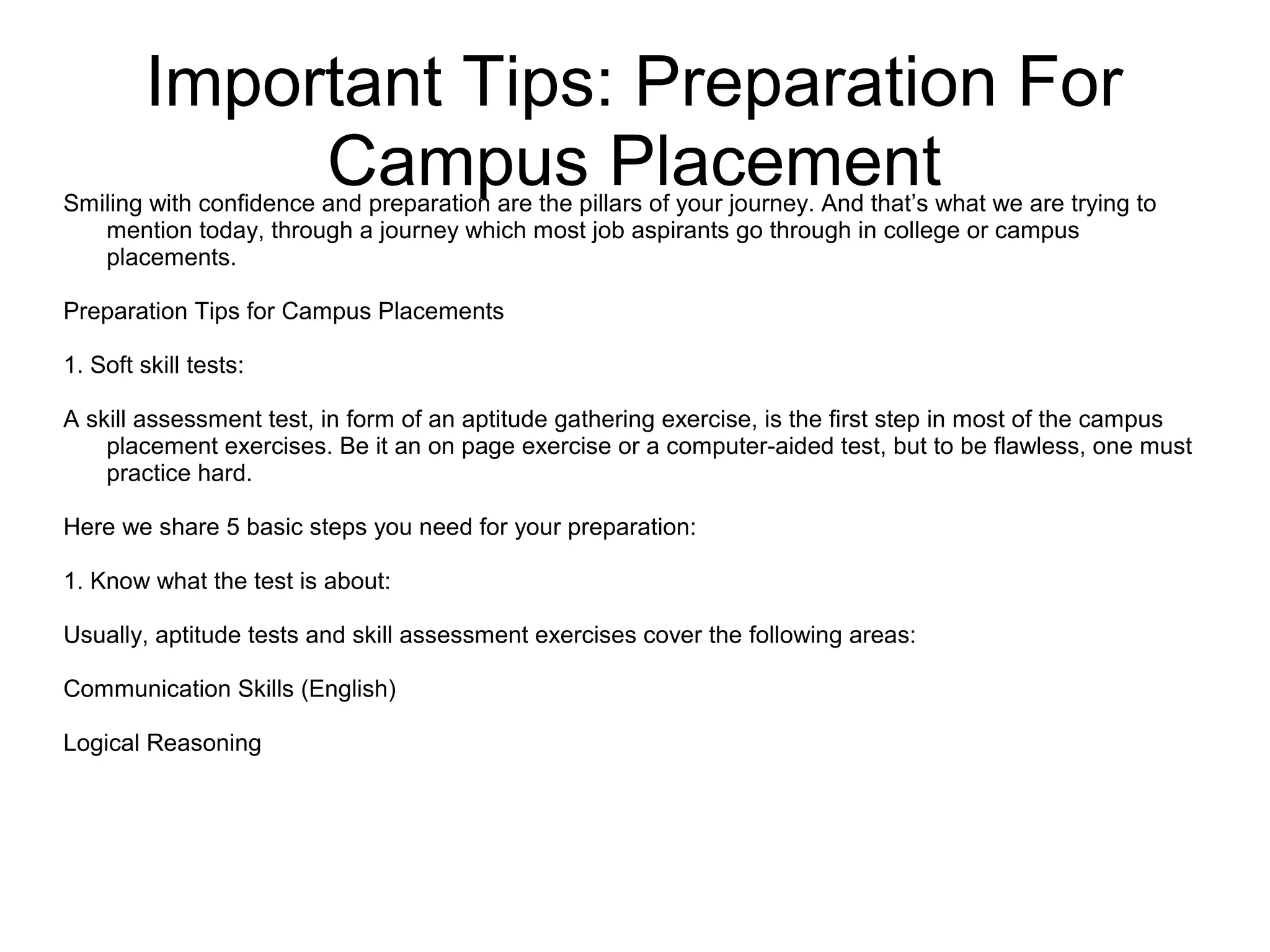 Important tips: preparation for campus placement | PPT