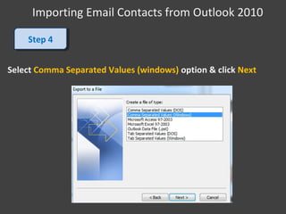 Import contacts from outlook 2010 | PPT