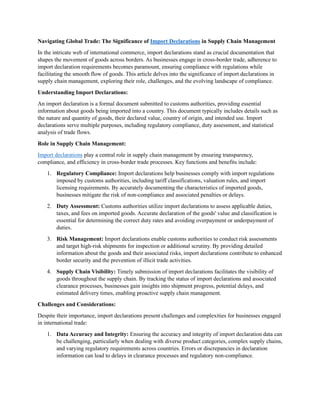 Navigating Global Trade: The Significance of Import Declarations in Supply Chain Management | PDF