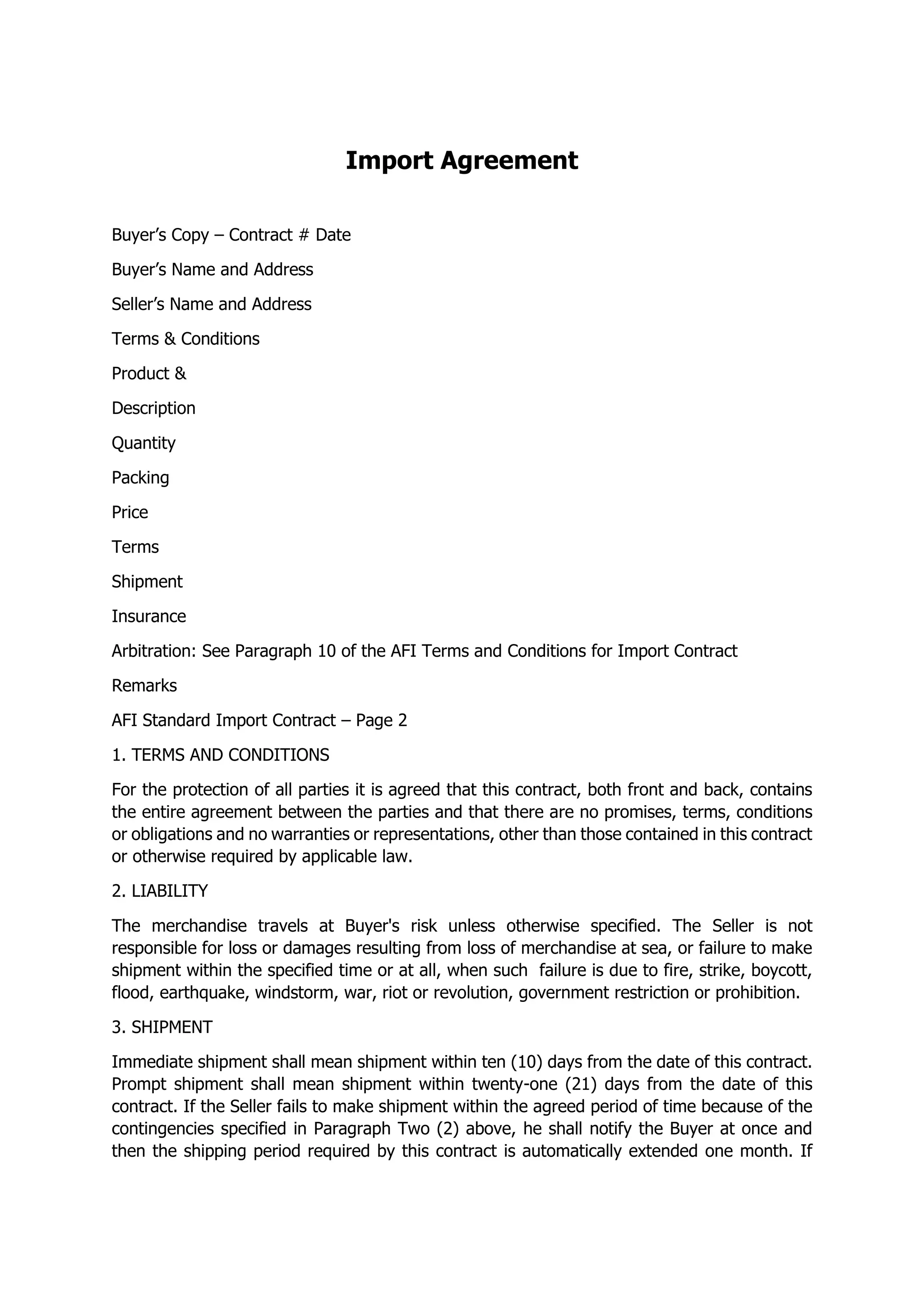 IMPORTER AGREEMENT | PDF