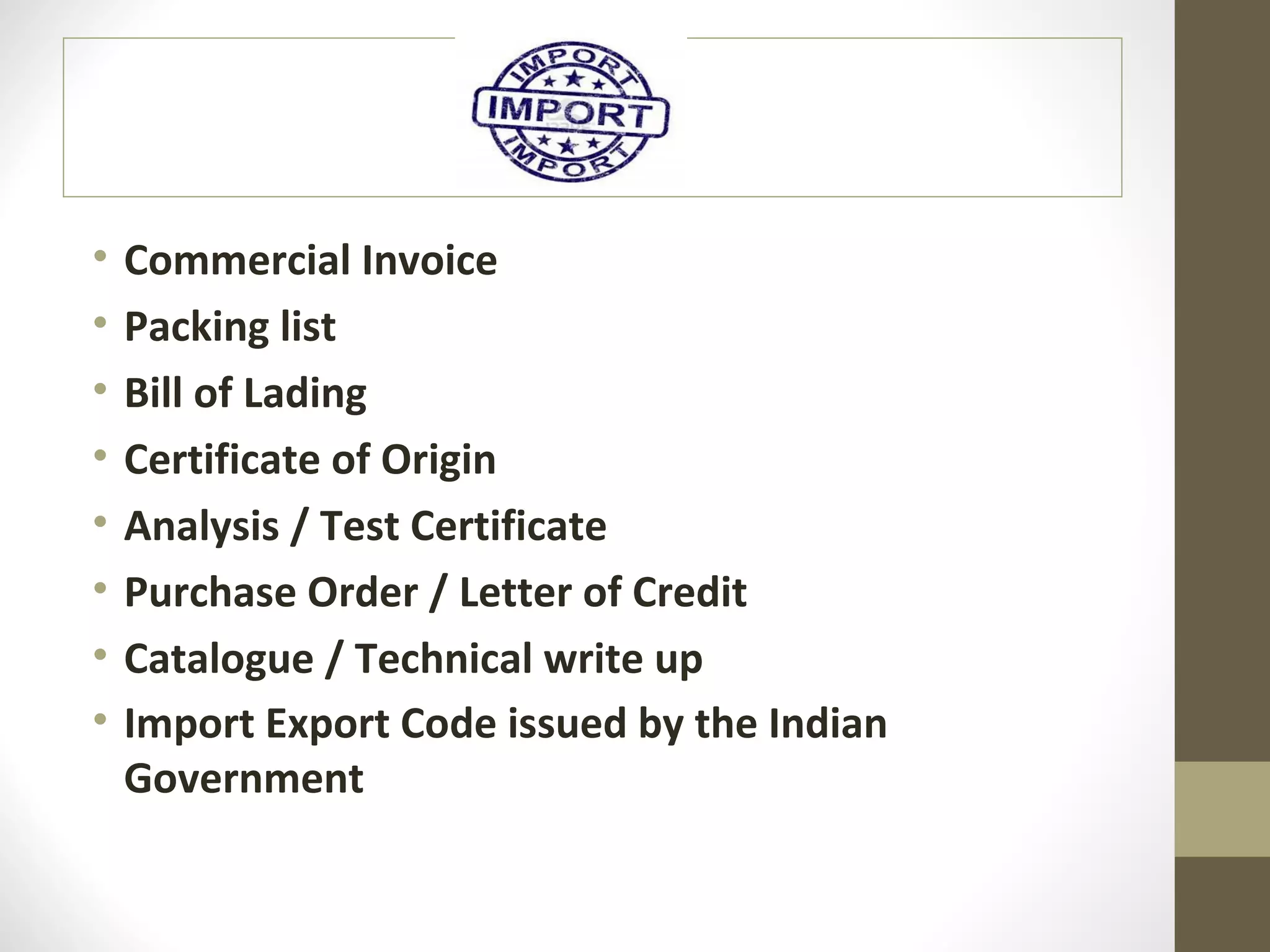 Import and Export procedures in India | PPT