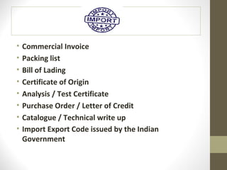 Import and Export procedures in India | PPT