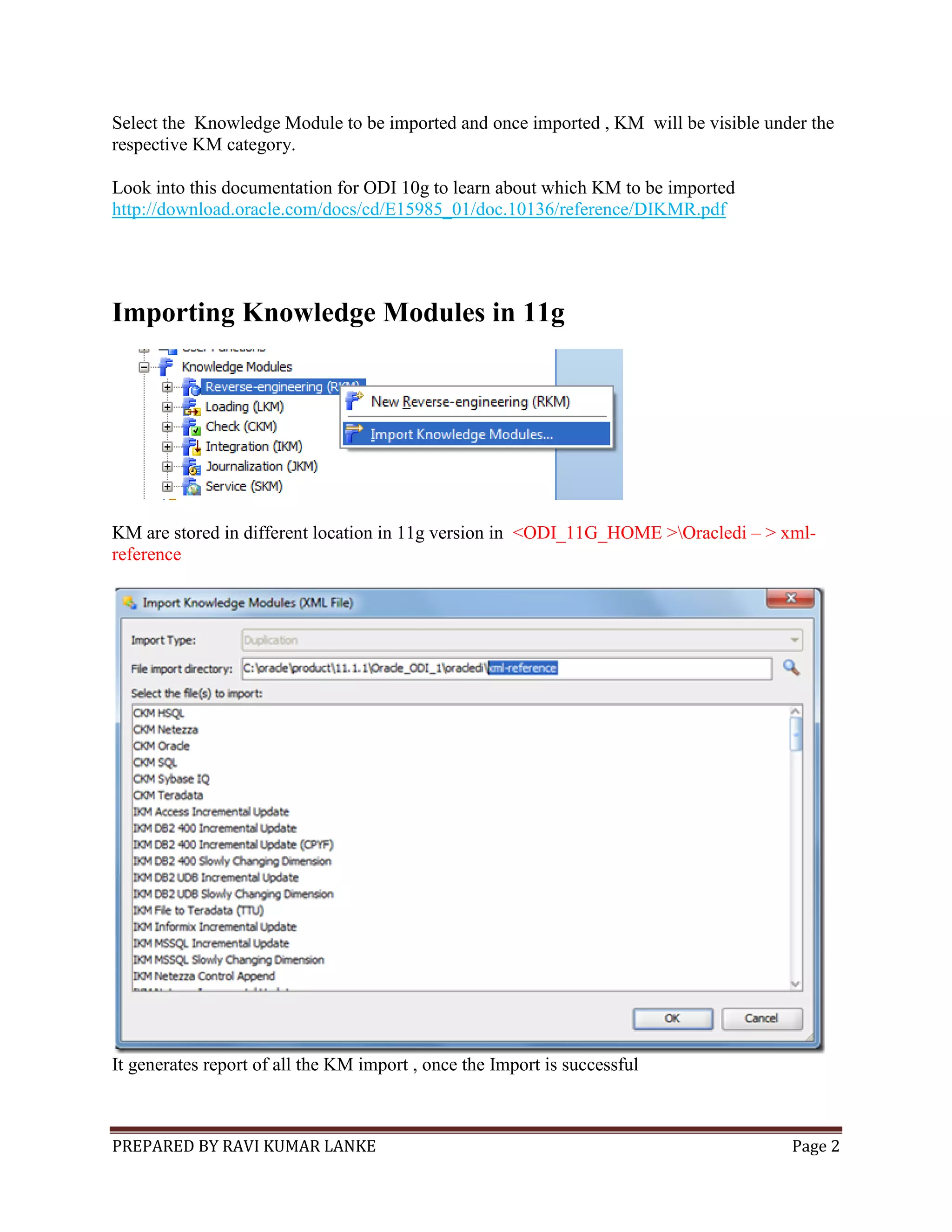 Importing knowledge modules odi 10g and 11g | PDF