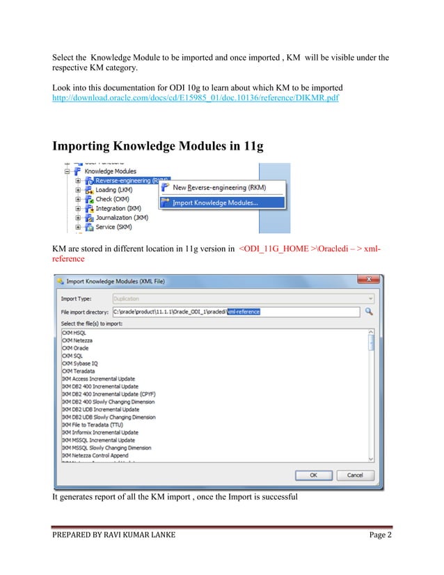 Importing knowledge modules odi 10g and 11g | PDF