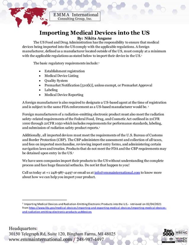 Importing Medical Devices into the US | DOCX