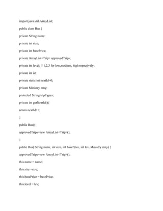 import java-util-ArrayList- public class Bus { private String na.pdf