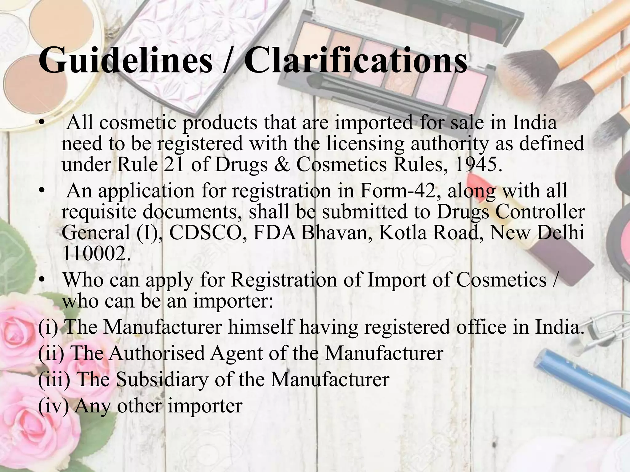 Import of cosmetics regulatory requirements | PPTX