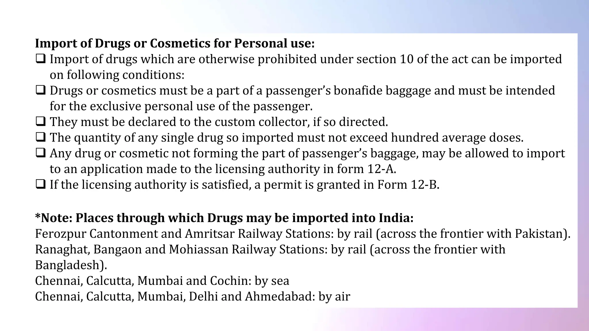 Import of drugs - Drugs and cosmetic Act 1940 and rules 1945 | PPTX