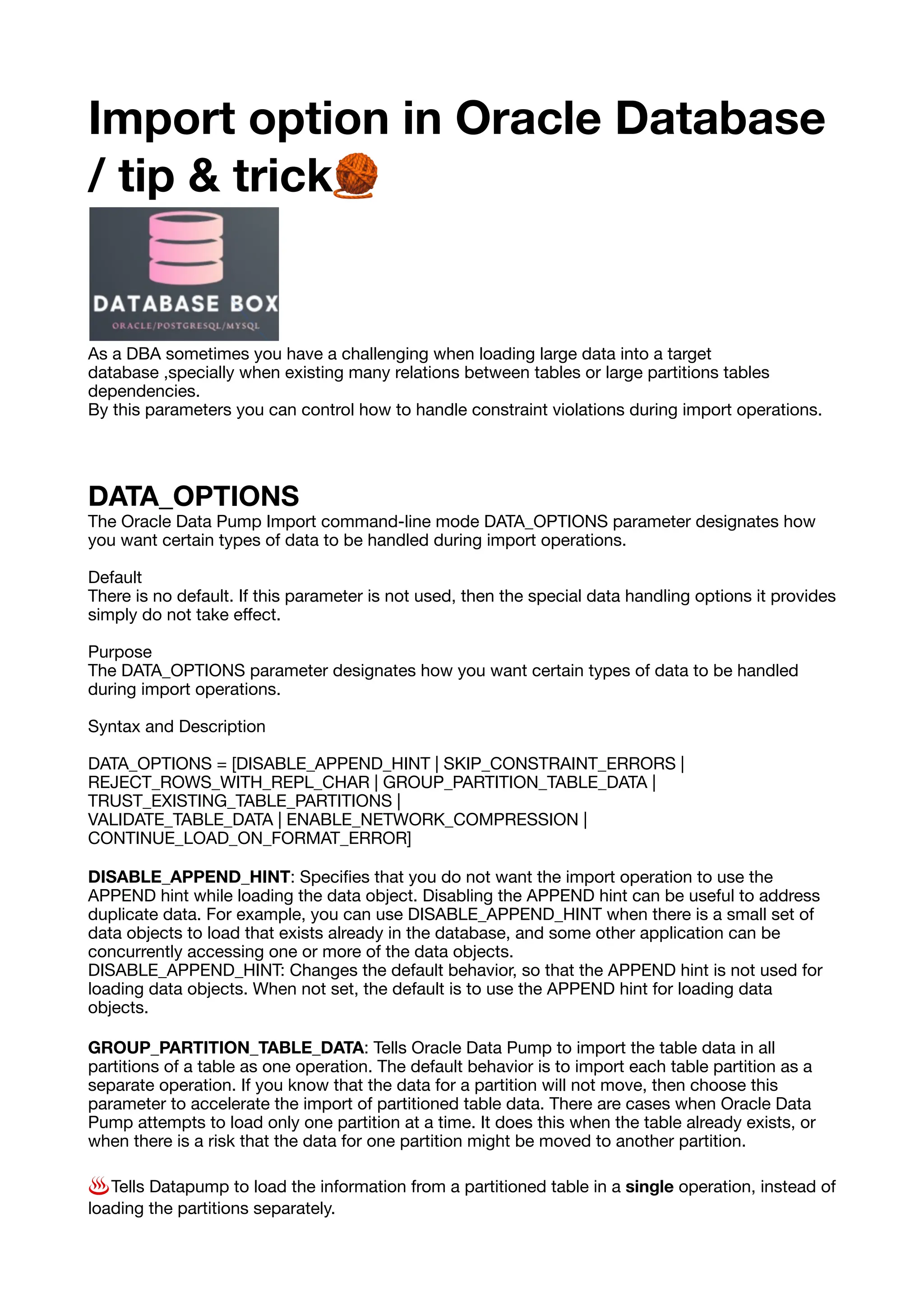 Import option in Oracle Database : tip & trick🧶.pdf