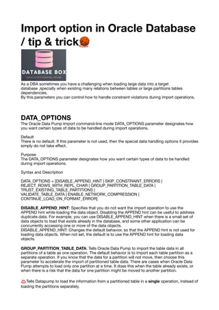 Import option in Oracle Database : tip & trick🧶.pdf
