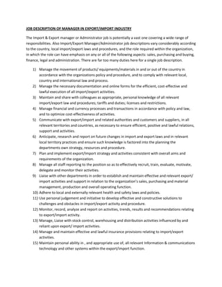 Imports & exports administrator, manager | DOCX