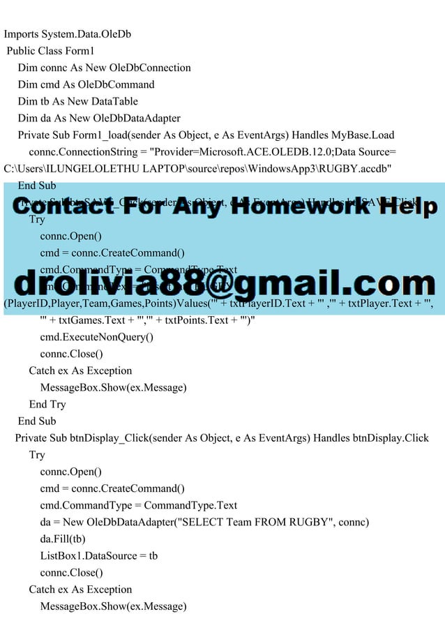 Imports System.Data.OleDb Public Class Form1 Dim connc As Ne.pdf