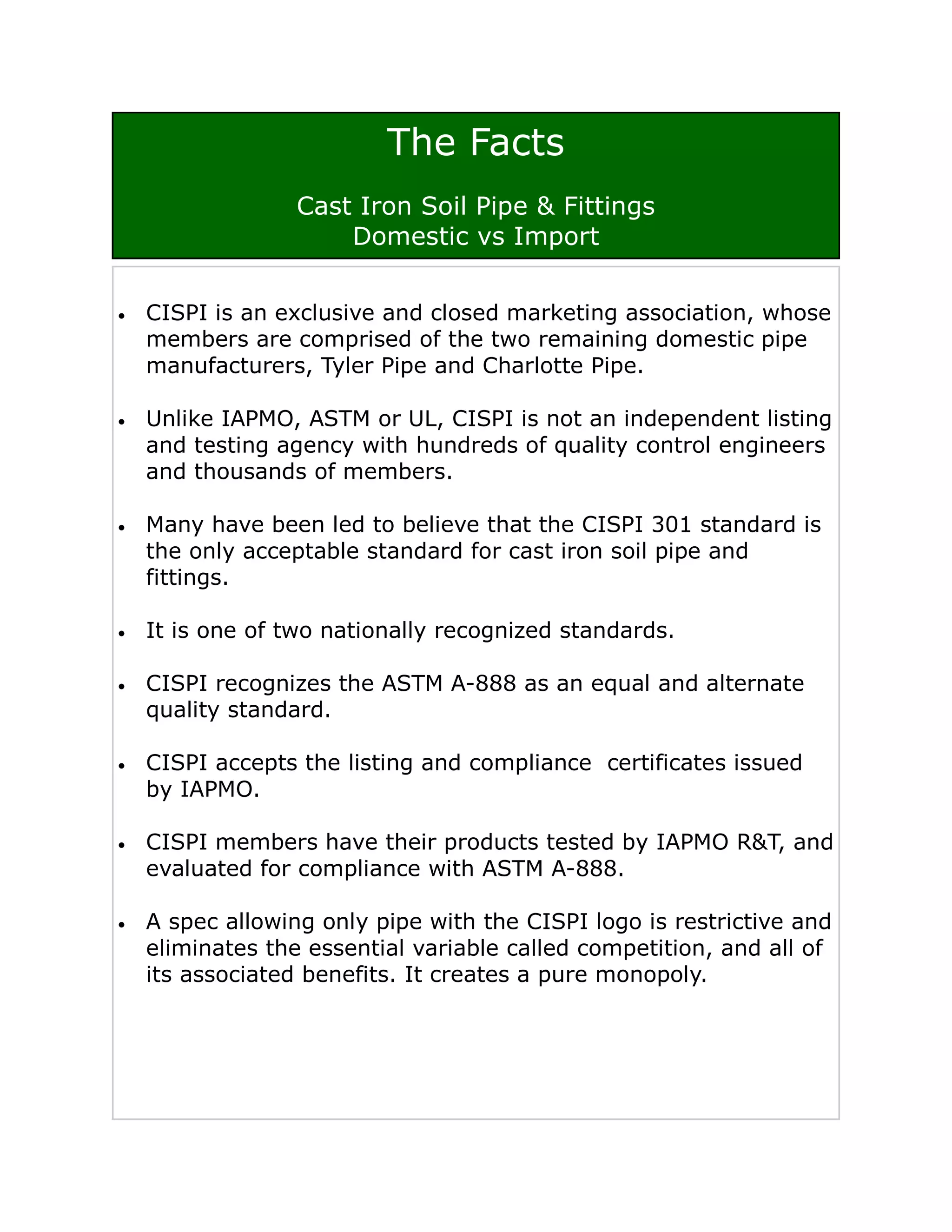 Import Vs Domestic Cast Iron Pipe & Fitting | PDF