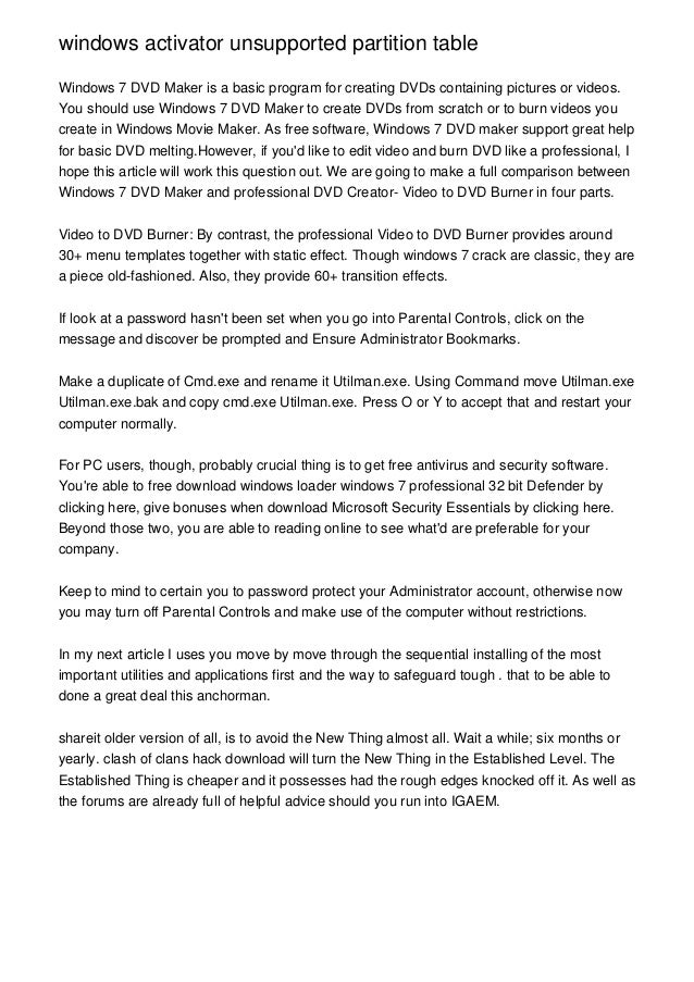 Unsupported Partition Table