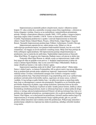 Impresionizam likovna kultura | DOC