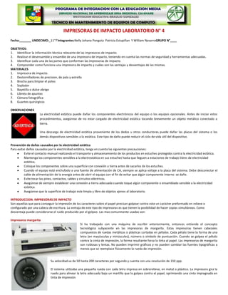 Impresoras de impacto laboratorio. | DOCX | Computer Peripherals | Computing