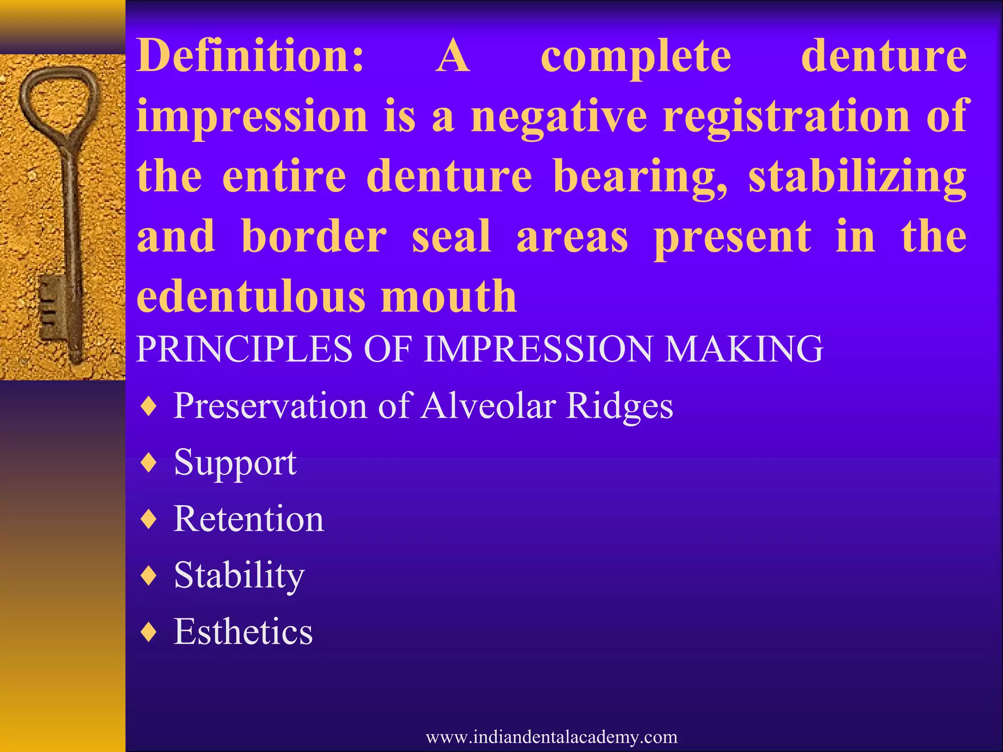 Impression procedures for complete denture cases / oral surgery courses ...