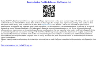 Impressionism And Post-Impressionism Essay | PDF